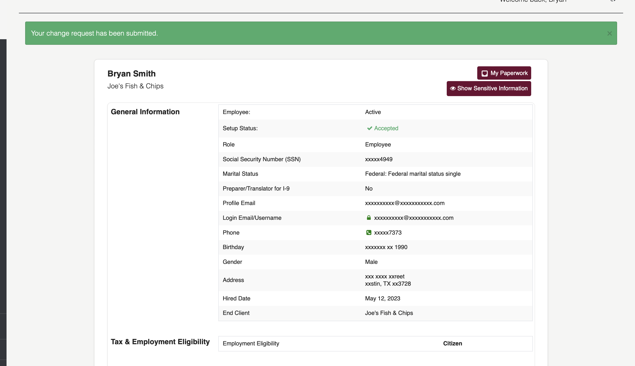 Update My Paperwork: Change Request – Edoc Service