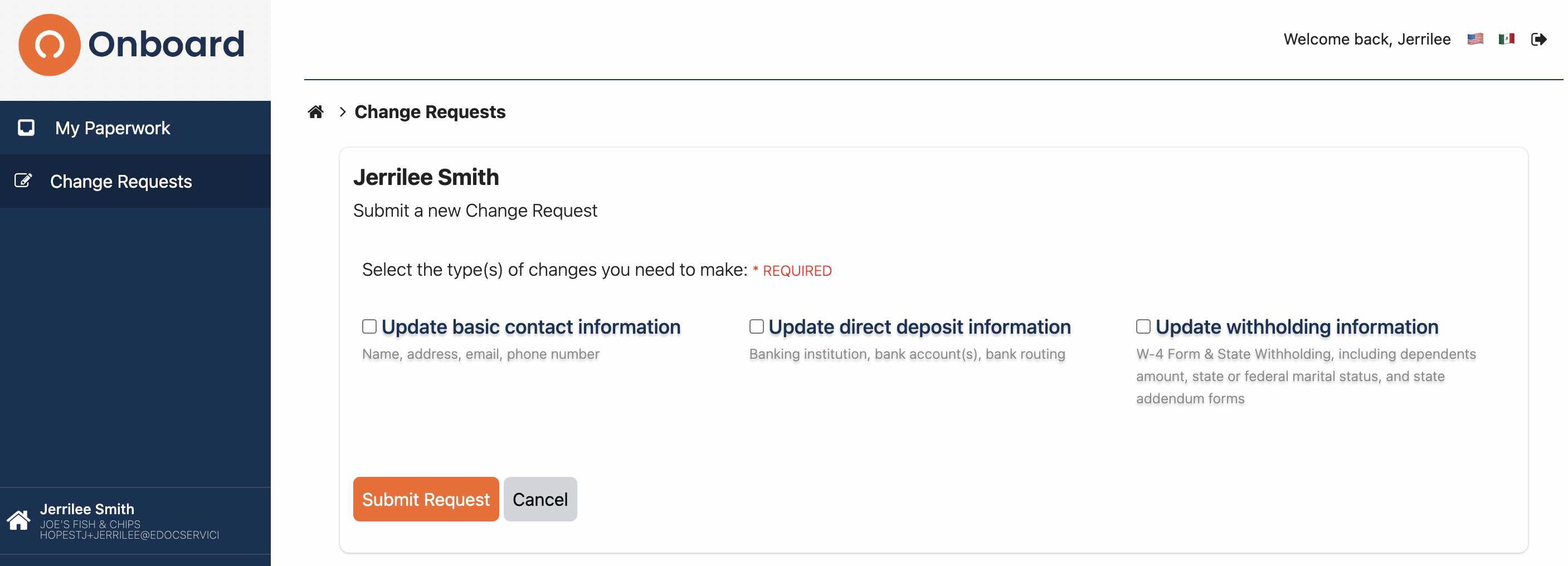 Update My Paperwork: Change Request – Edoc Service